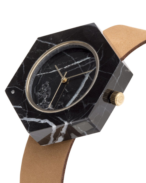 Black Marble Hex Mason Watch With Premium Leather – Analog Watch Co.